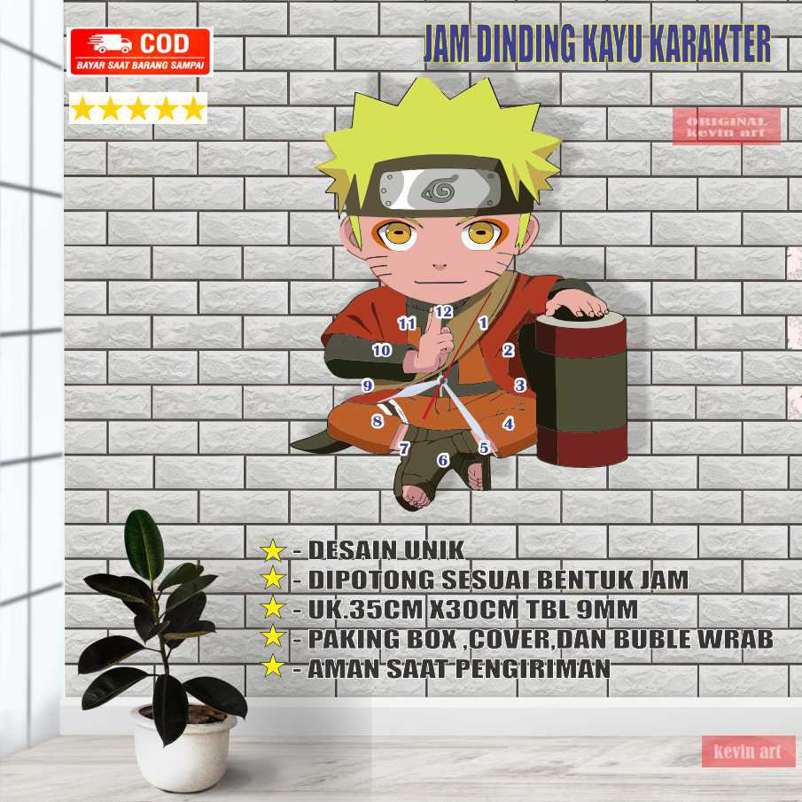 Jual DEKORASI DINDING JAM KAYU UNIK BESAR VINTAGE KARAKTER NARUTO ...