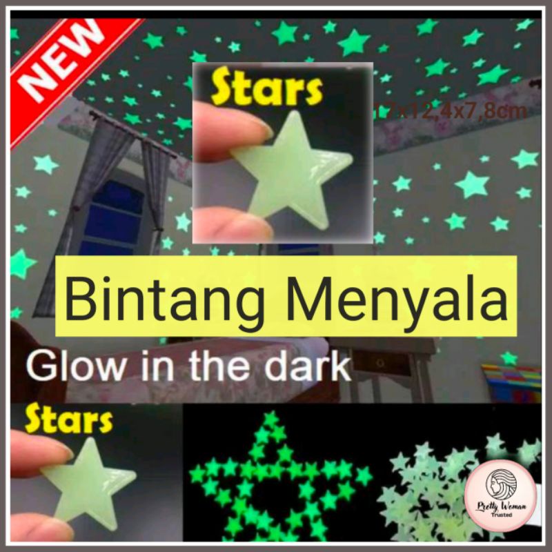 Jual (1 Pcs=1 Biji) Stiker Star Glow In The Dark Bintang Menyala Saat ...