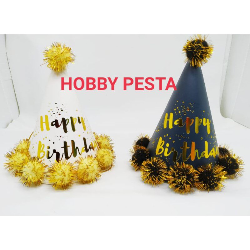 Jual TOPI ULANG TAHUN KERUCUT POMPOM RUMBAI 01 / TOPI HAPPY BIRTHDAY ...