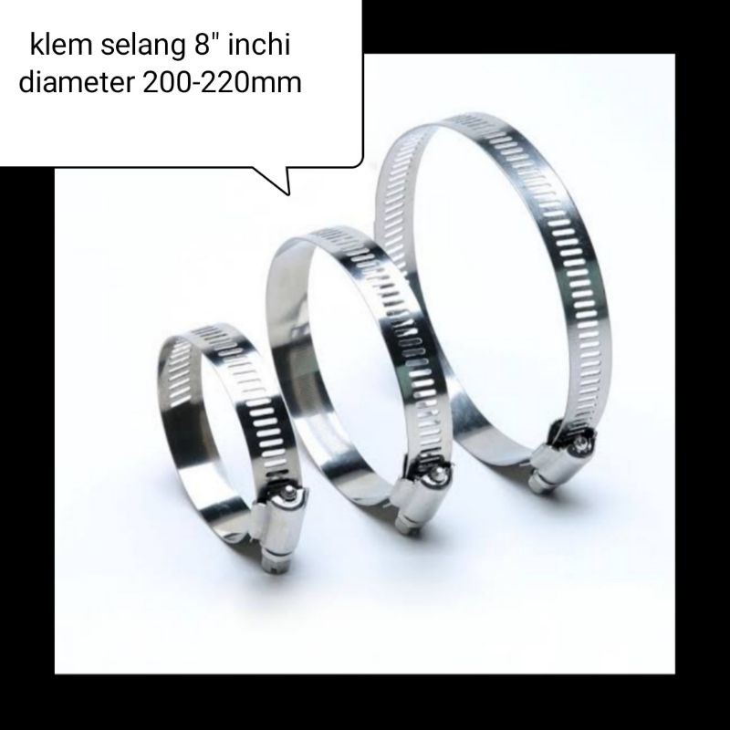 Jual klem selang air 8" inchi inc in dim water hose clamp 200 - 220 mm ...
