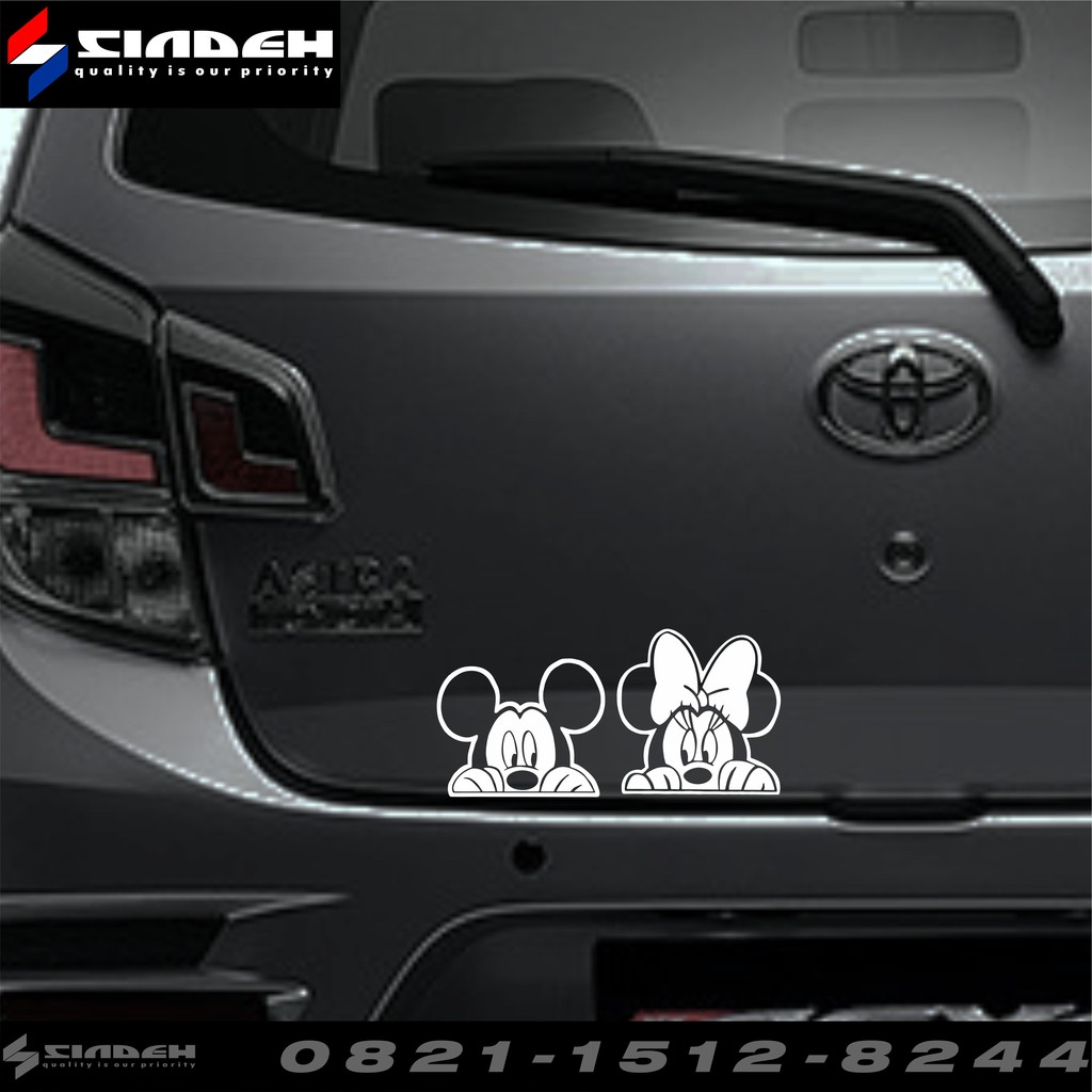 Jual cutting stiker mobil mickey mini mouse peeking lucu sticker kaca ...