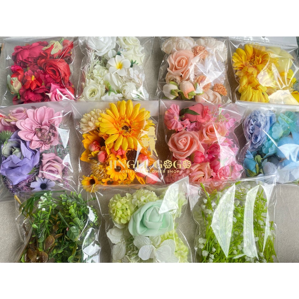 Jual PAKET KEPALA BUNGA MIX Mawar Artificial Campur Rumput Baby Breath ...
