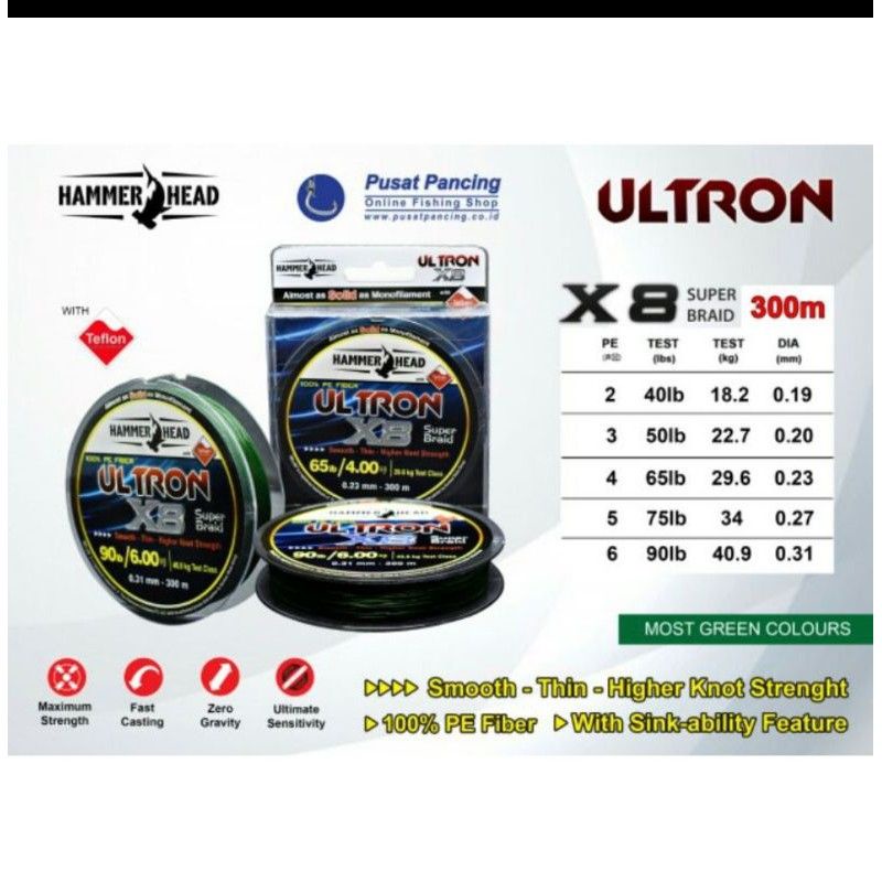 Jual PE HAMMERHEAD ULTRON X8 300M | Shopee Indonesia