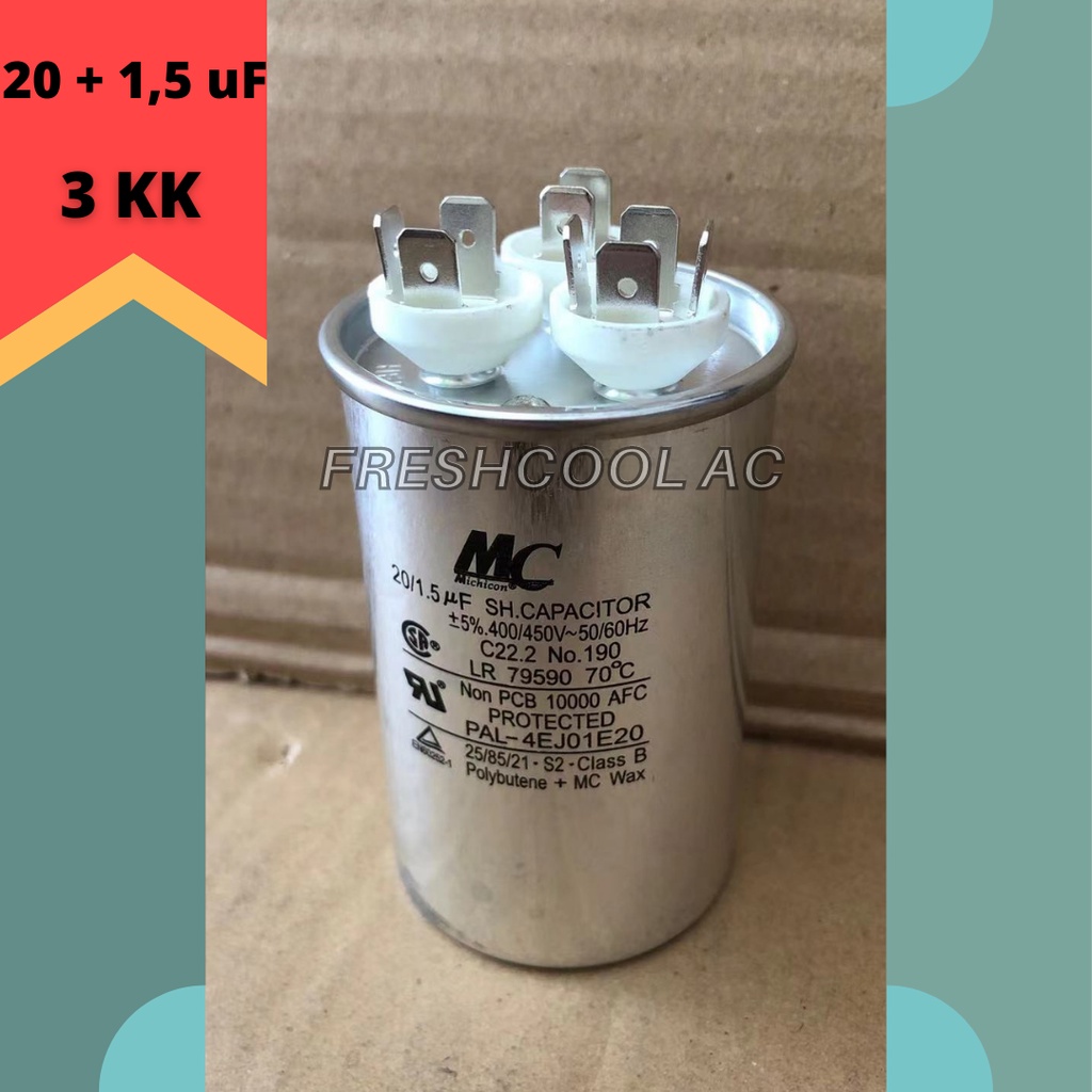 Jual KAPASITOR AC / CAPACITOR AC LG 3 KAKI 20/1,5 uF (MERK MC) 20/1,5 MIKRO | Shopee Indonesia