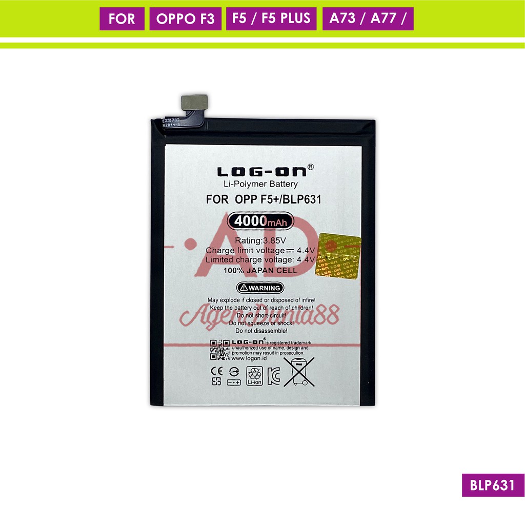 Jual BATERAI OPPO F5 PLUS - F5 - F5 Youth - F3 - A77 - BLP631 - LOG ON DOUBLE POWER BATTERY ...