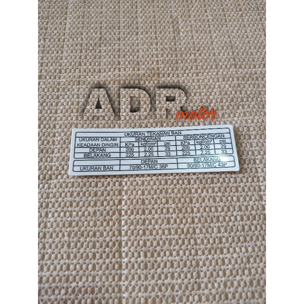 Jual Sticker stiker label tekanan angin ban Suzuki Satria Fu f150 ...
