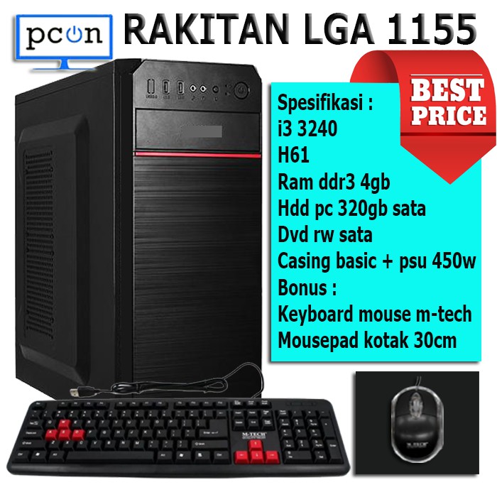Jual PC RAKITAN WARNET OFFICE i3 3240/ram 4g bonus KEYBOARD MOUSE ...