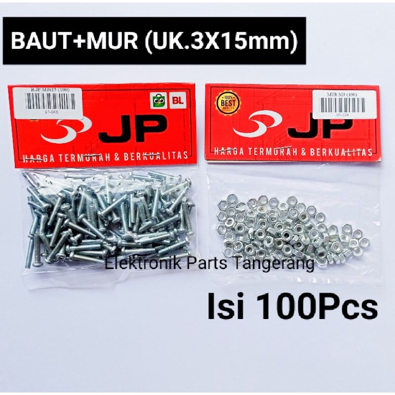 Jual (ISI 100PCS) BAUT + MUR UKURAN 3X15mm MUR DAN BAUT UKURAN 3X15MM ...