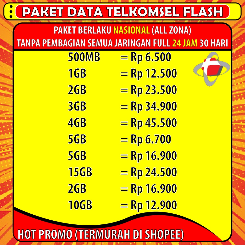 Jual PAKET DATA TELKOMSEL KUOTA TELKOMSEL FLASH 500MB 1GB 4GB 10GB ...