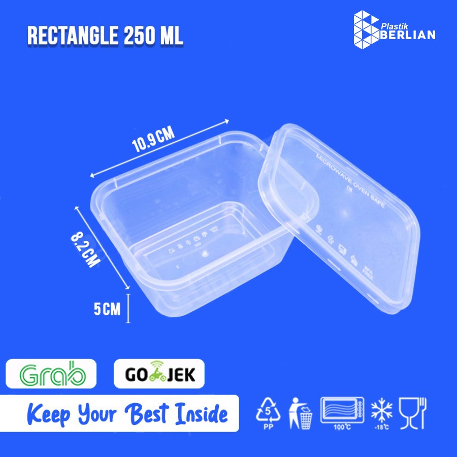 Jual THINWALL KOTAK MAKAN PLASTIK RECTANGLE 250ML 25 Pcs - GOJEK GRAB | Shopee Indonesia