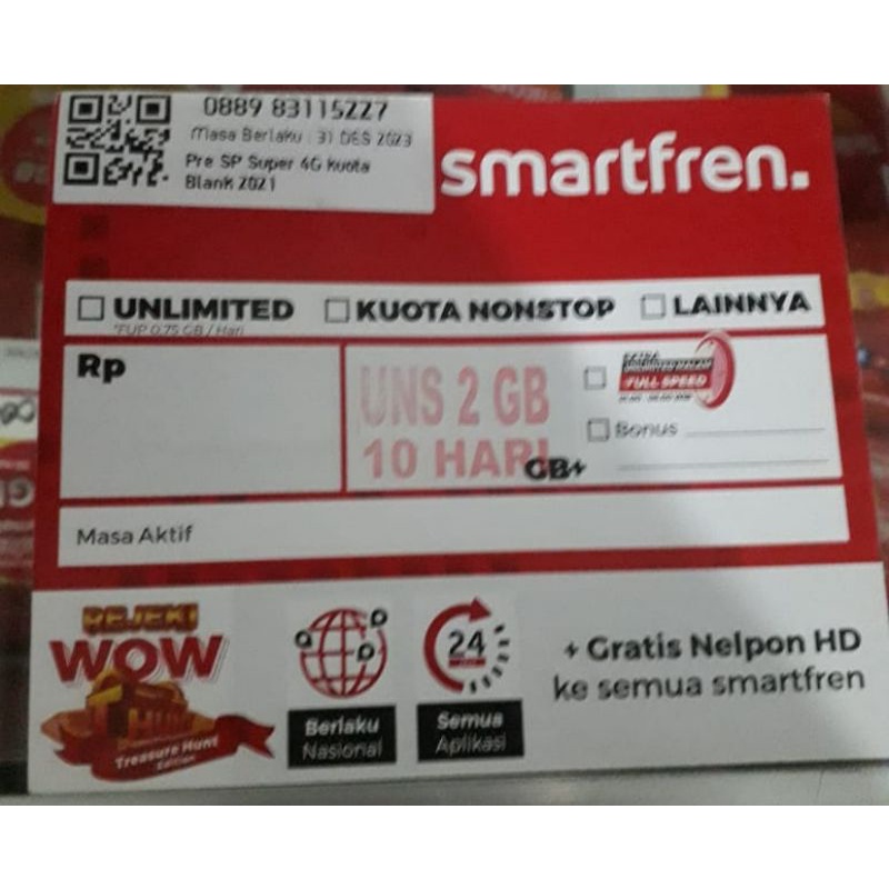 Jual Kartu Perdana Smartfren 2 Gb Unlimited 30Hari ( 12 DIGIT ...