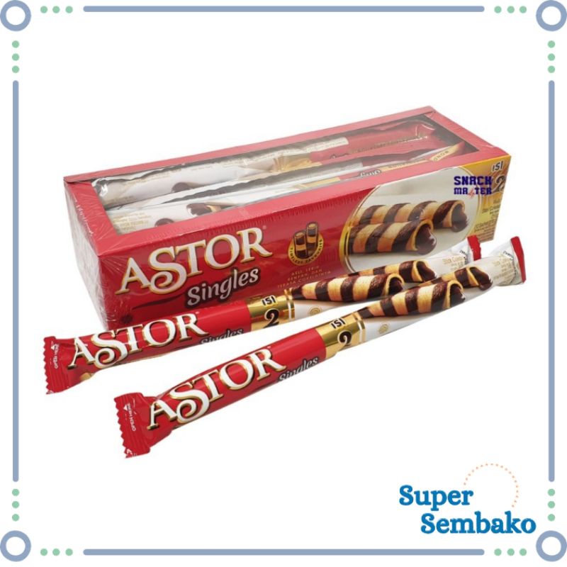 Jual SNACK WAFER STICK ROLL ASTOR SINGLES COKELAT CHOCOLATE 216g PER ...