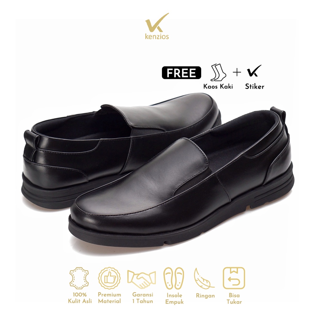 Jual Kenzios Sepatu Formal Pria Kulit Asli Jobs Black Series | Shopee ...