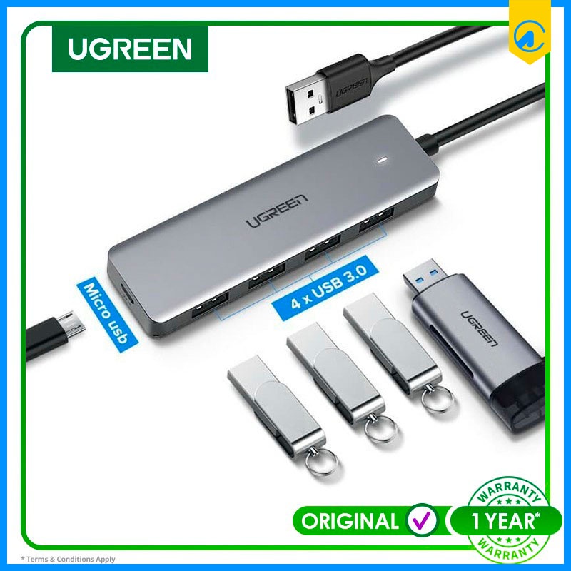 Jual Ugreen 50985 USB 3.0 Hub 4 Port Slim With Micro USB Port For Extra Power Supply | Shopee ...