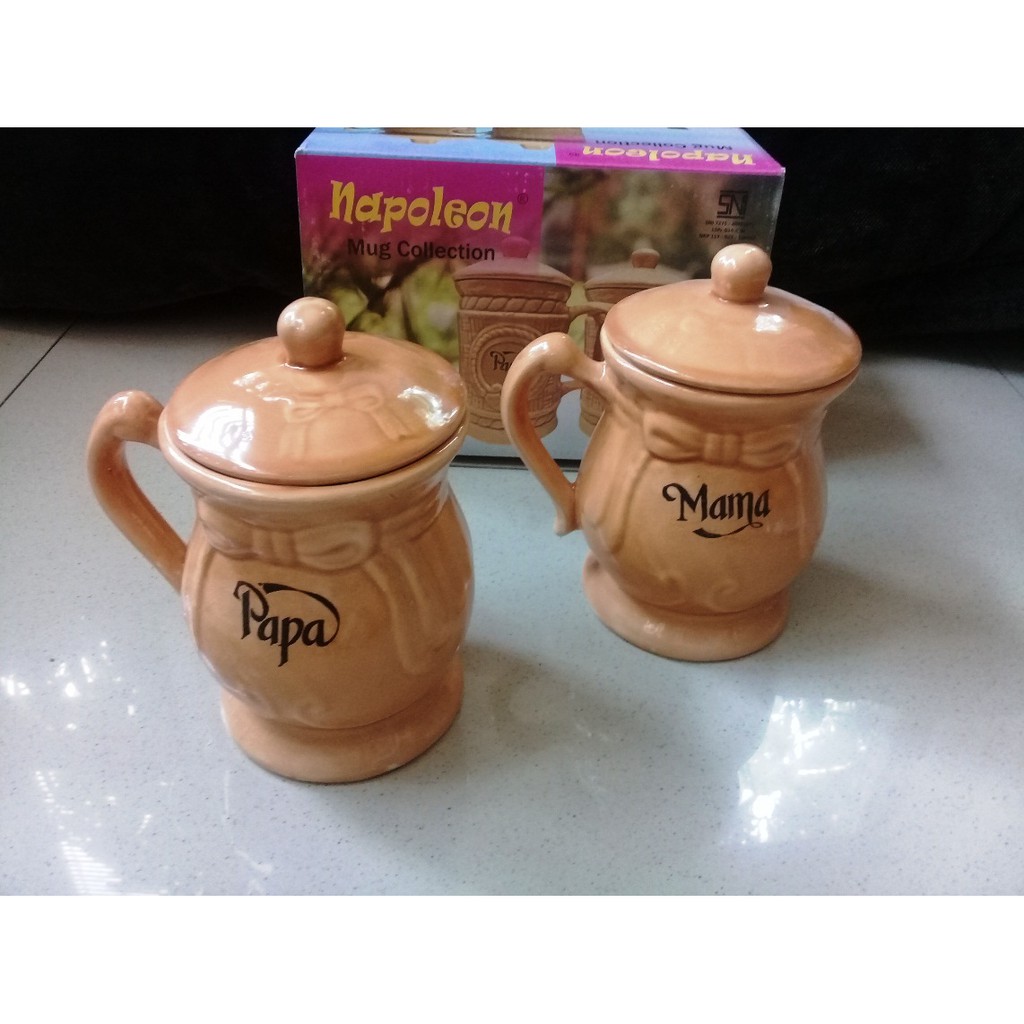 Jual Mug Tutup Jumbo Keramik Papa Mama Set 2 Pcs Napoleon - Only Grab ...