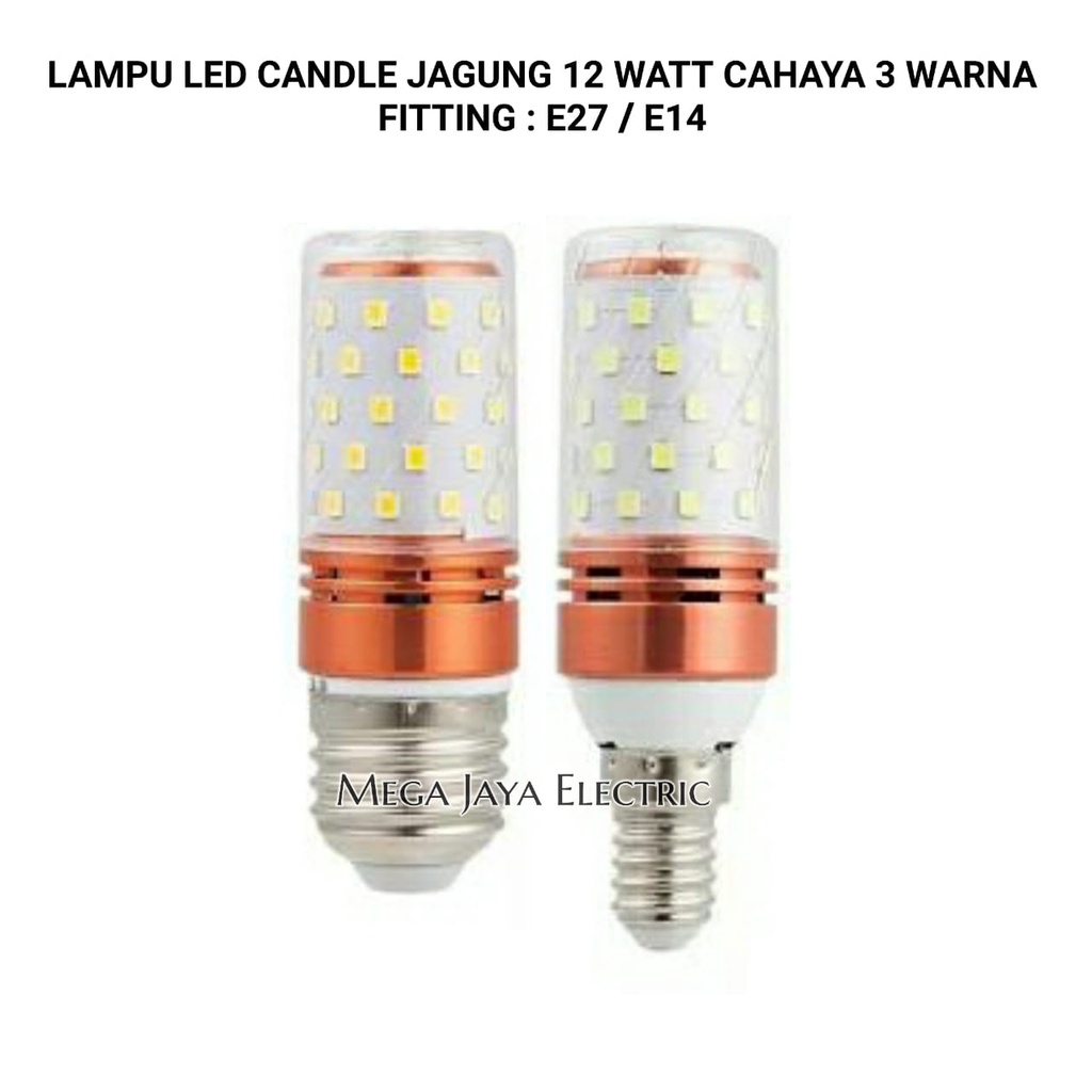 Jual LAMPU LED CANDLE JAGUNG 12 WATT CAHAYA 3 WARNA FITTING E27 / E14 | Shopee Indonesia