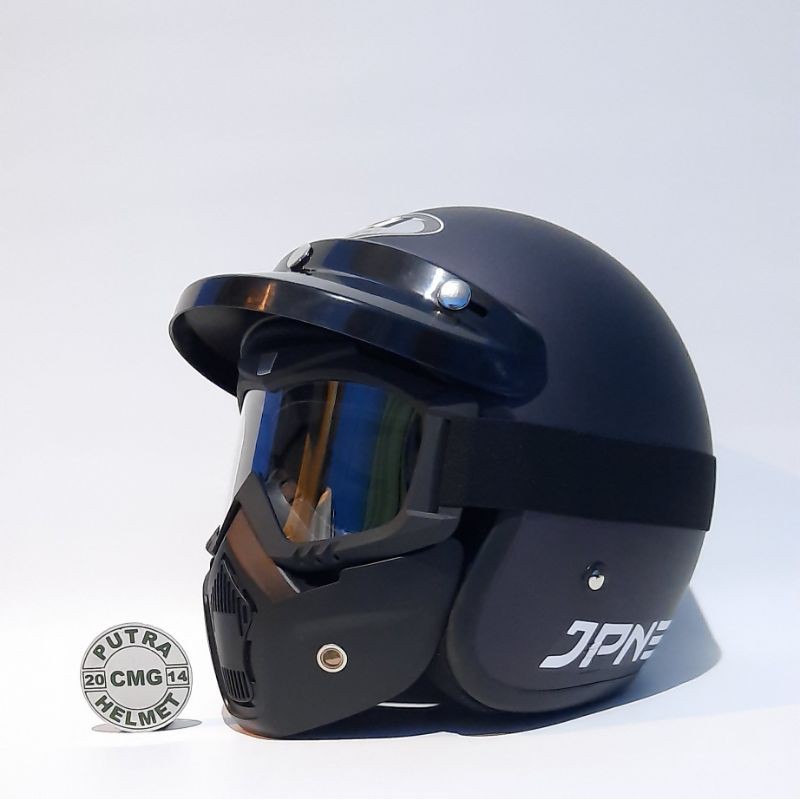 Jual PAKET HELM BOGO JPN ARC RETRO GUNMETAL ABU TUA GOOGLE MASK ...