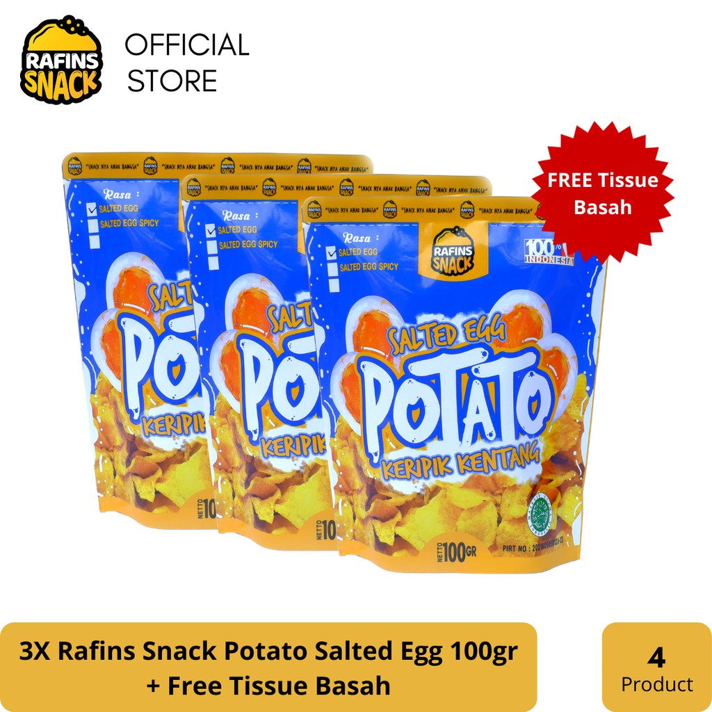 Jual Rafins Snack Keripik Kentang POTATO SALTED EGG 100gr 3 Pcs GRATIS ...