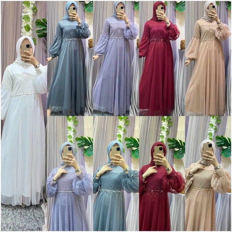 Jual RAWNIE DRESS LENGAN BALON BAJU PESTA /RAFFINA DRESS/GAMIS BROKLAT ...
