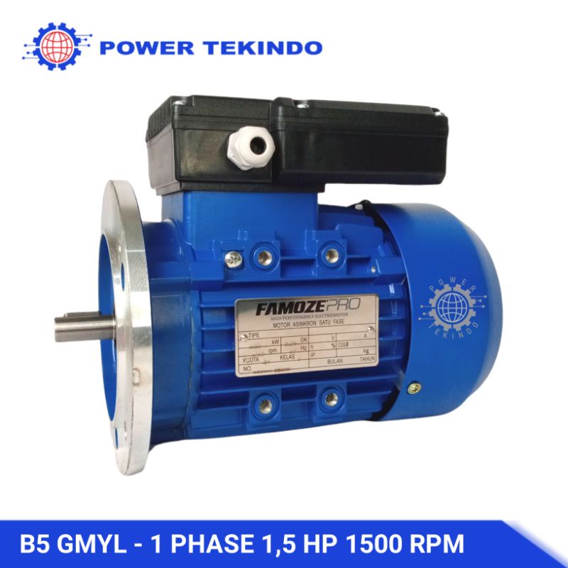 Jual Famoze Pro Dinamo B5 1 Phase 1,5 HP 1400 RPM Flange GMYL Penggerak Mesin Gearbox NMRV Dll ...