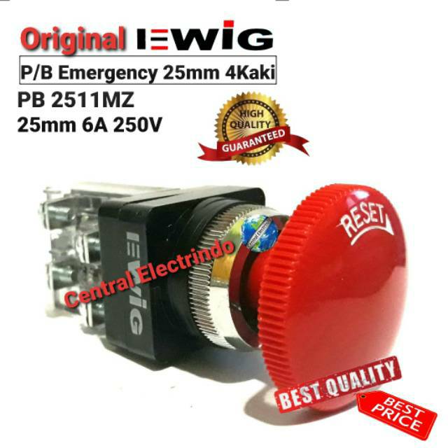 Jual Push Button Reset/Emergency EWIG PB2511MZ 25mm 4kaki. | Shopee ...