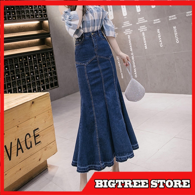 Jual Rok Panjang Korea Import Elegant Denim Skirt High Waist Jeans ...