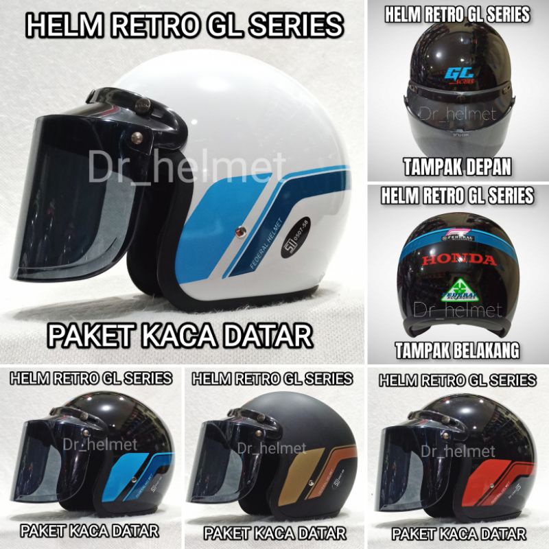 Jual helm retro clasik tipe half face - GL series paket pet kaca datar ...