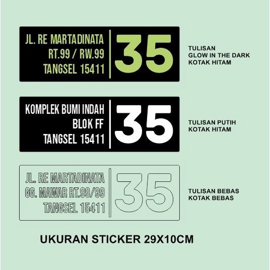 Jual Custom Cutting Sticker Nomor Alamat Rumah 29x10cm Bebas Ubah Kata ...