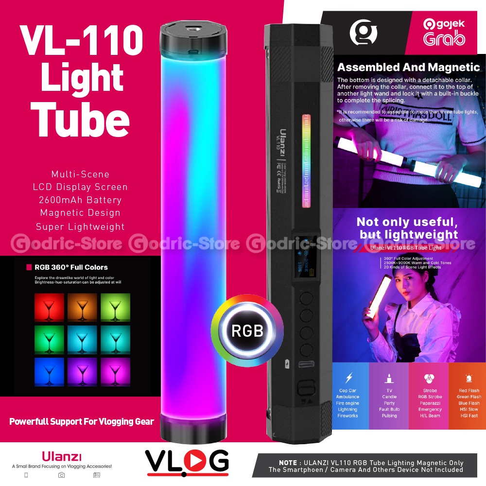 Jual ULANZI VL110 Magnetic RGB Tube Light 24CM Lampu LED Assembled Portable for Tiktok ...
