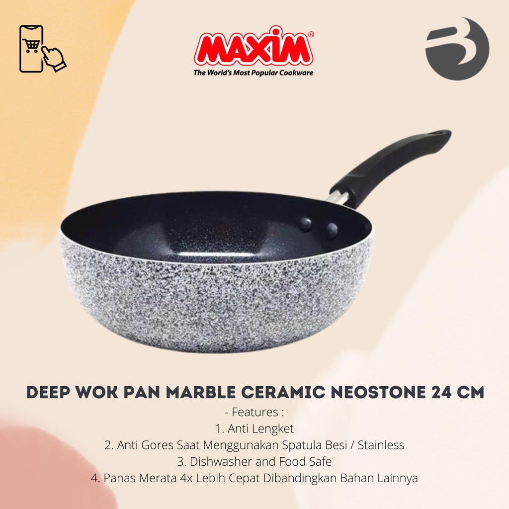 Jual Deep Wok Pan Anti Lengket Marble Ceramic Wok MAXIM NEOSTONE 24 cm | Shopee Indonesia