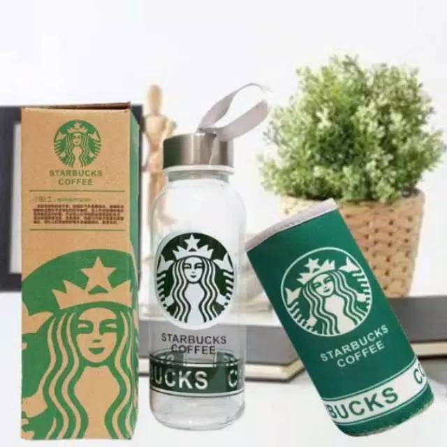 Jual Botol Starbucks Kaca TEBAL free pouch 300ml -Logo TIMBUL - Botol ...