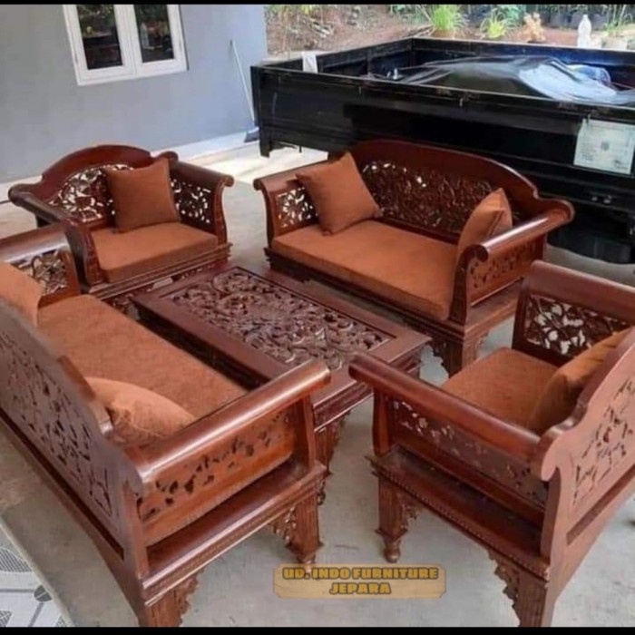 Jual meja kursi sofa untuk ruang tamu bahan kayu jati full ukir Jepara ...