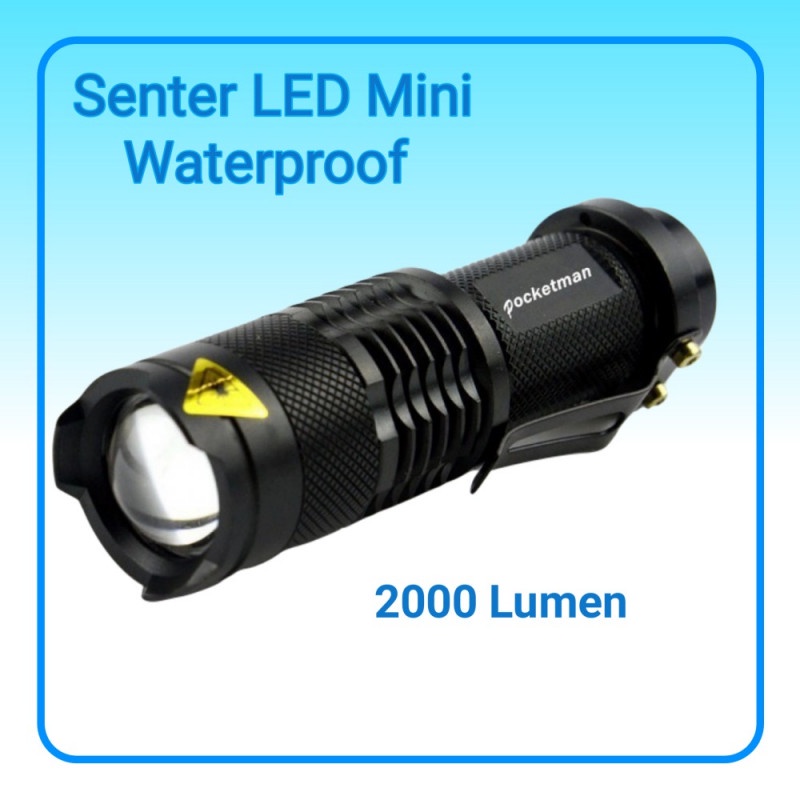 Jual Senter LED Mini Waterproof 2000 Lumens Original Pocketman P1 Hitam ...