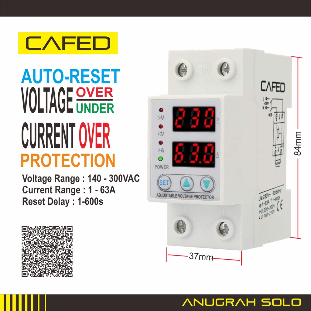 Jual Auto Reset Under Over Voltage Protection 63A 220V Proteksi Volt ...