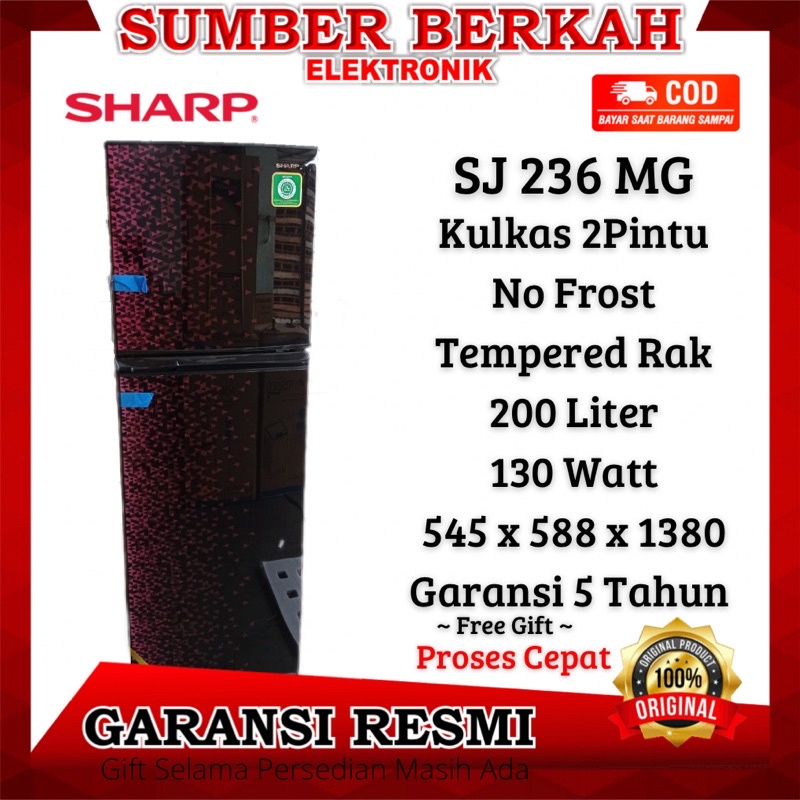 Jual Kulkas 2 Pintu Lemari es Sharp sj 236 MG Glossy Door Shine No ...