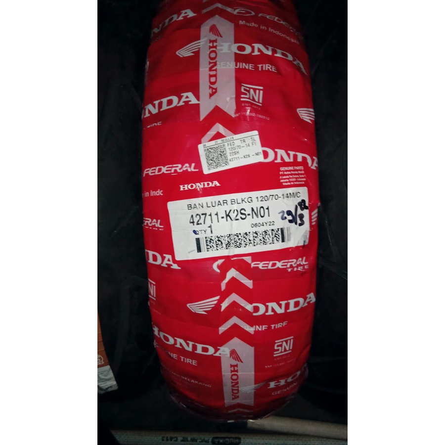 Jual Ban Federal/AHM 120/70-14 K2S-N01 Tubeless, Ban Motor Matic tubles ...