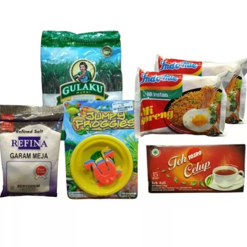 Jual Paket Sembako 5 Pcs Isi Indomie Goreng + Gulaku 1Kg + Garam + Teh ...