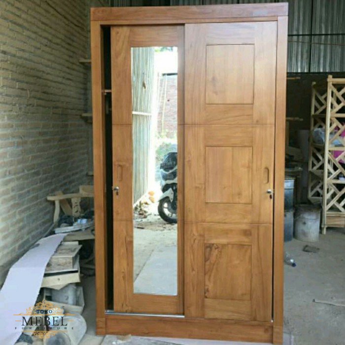 Jual Lemari Pakaian Kayu Jati 2 Pintu Minimalis Model Sliding Terbaru - BELUM FINISHING | Shopee ...