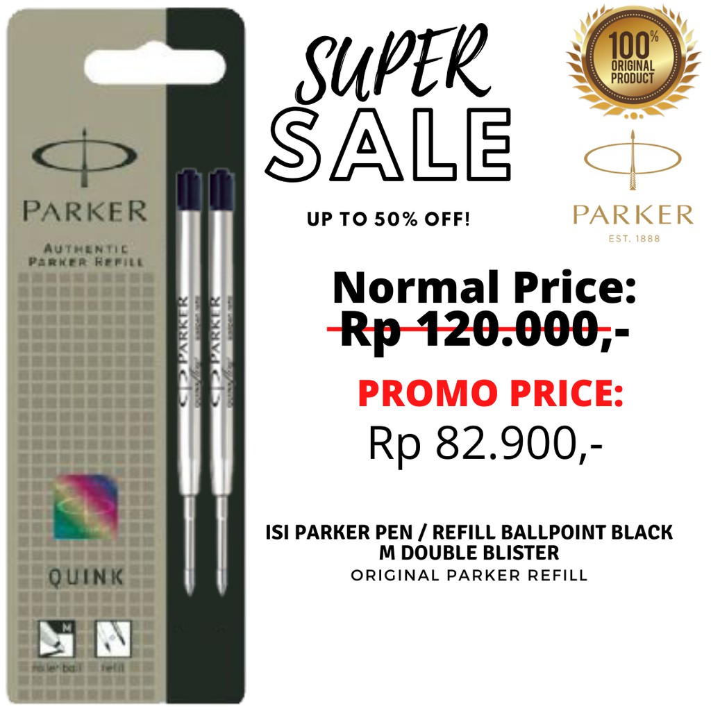 Jual Isi Parker Pen / Refill Ballpoint Black M Double Blister (Original ...