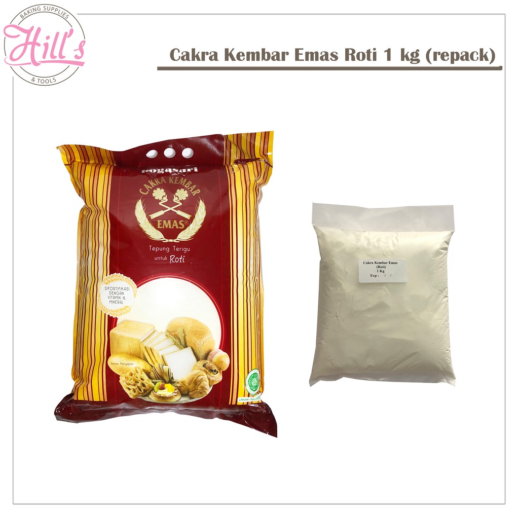 Jual CAKRA KEMBAR EMAS ROTI 1 kg / TEPUNG BOGASARI PROTEIN TINGGI 1kg ...