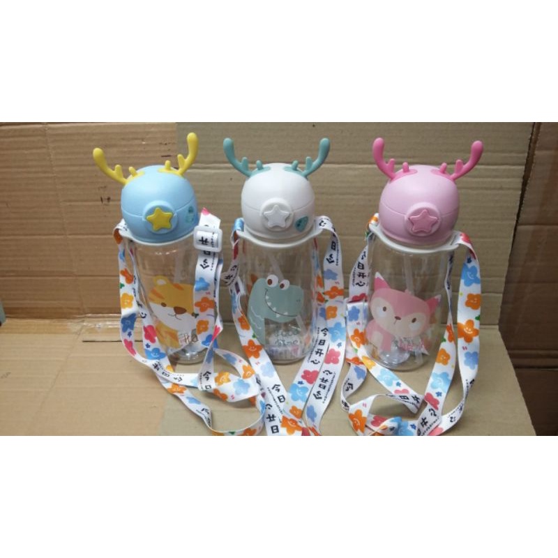 Jual Botol/ Tempat Minum Anak BPA Free dengan tali Tanduk Rusa Karakter Lucu 600ml | Shopee ...