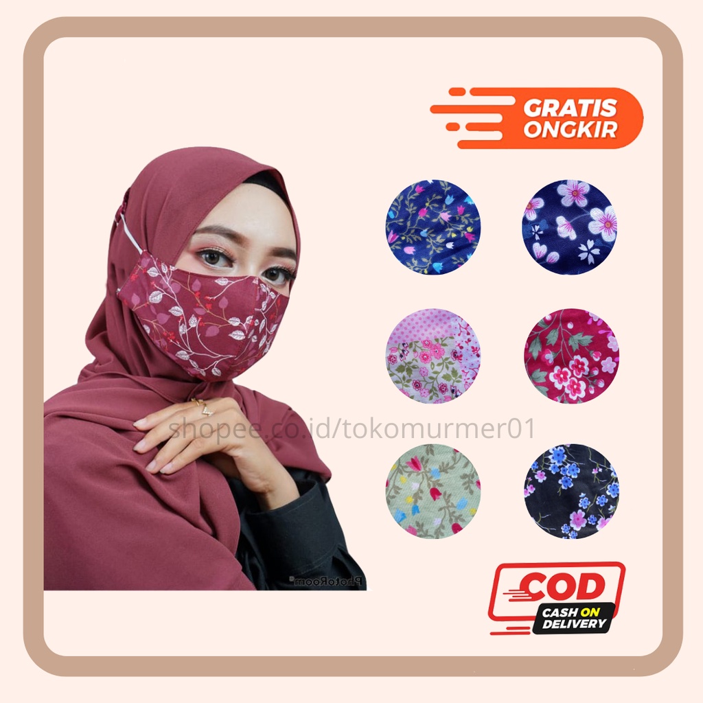 Jual Masker Kain Karet Hijab Motif Bunga 2 Lapis Satuan |Masker Kain ...
