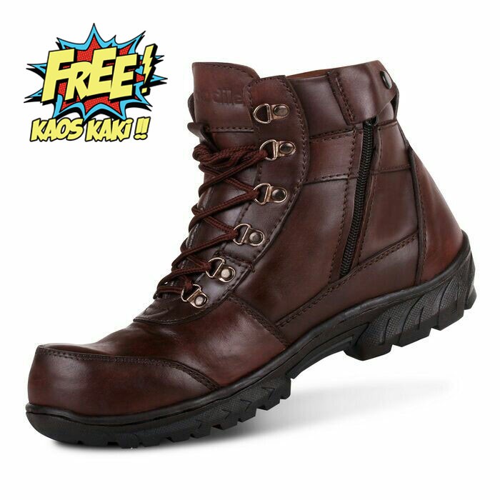 Jual sepatu boots kulit asli pria - sepatu boots pria crocodile safety ujung besi - sepatu kerja ...