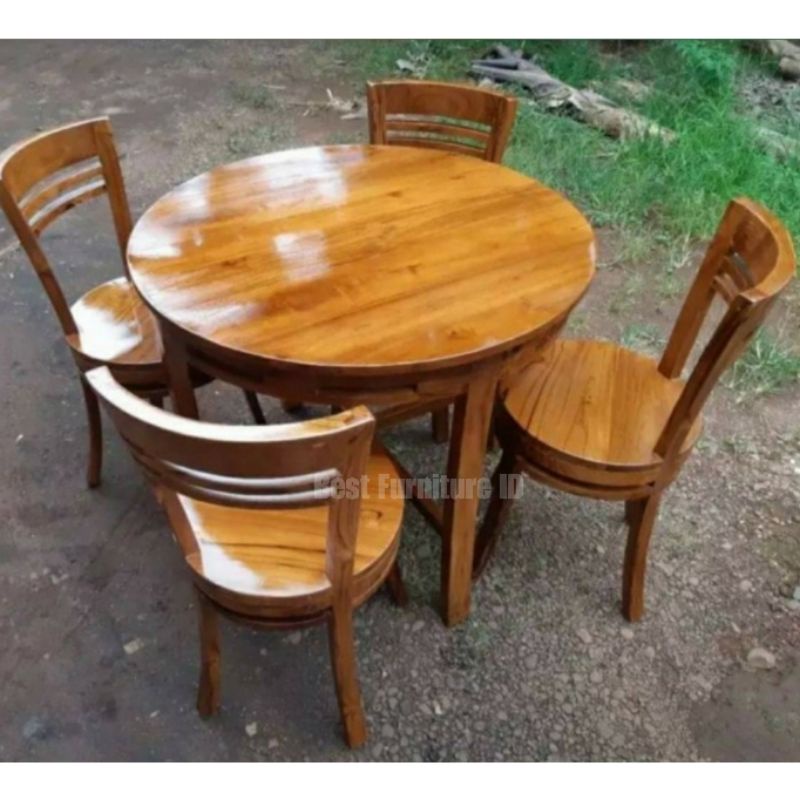 Jual Meja Makan Bulat 4 Kursi - Meja Makan Bundar 4 Kursi Kayu Jati | Shopee Indonesia