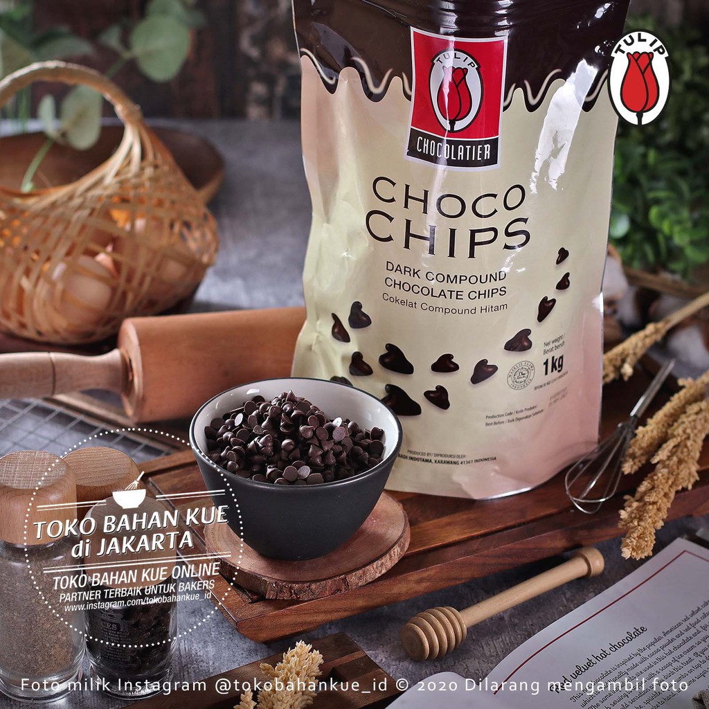 Jual Tulip DARK Chocolate Chip 1kg PACK ASLI Chocochips Cokelat Chips ...