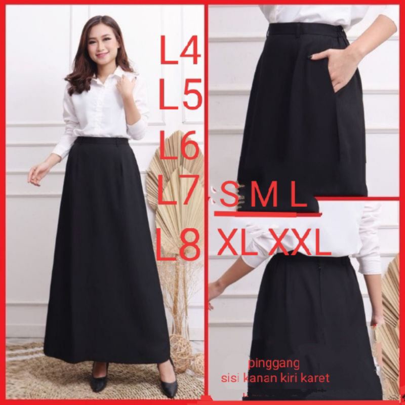Jual ROK KERJA HITAM PANJANG MODEL A LINE MAXI SIZE S - L10 [PREMIUM ...