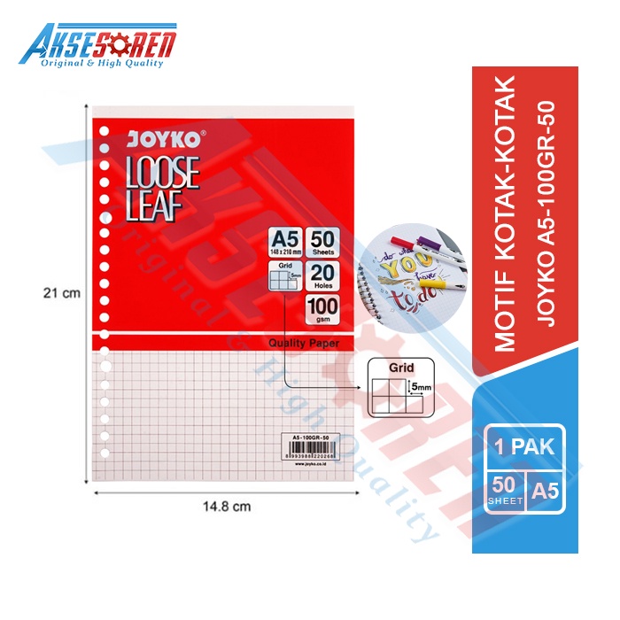 Jual Kertas Binder Loose Leaf A5-100GR-50 Joyko Kotak-kotak [50 Lembar] / Isi Binder A5 1 Pak ...
