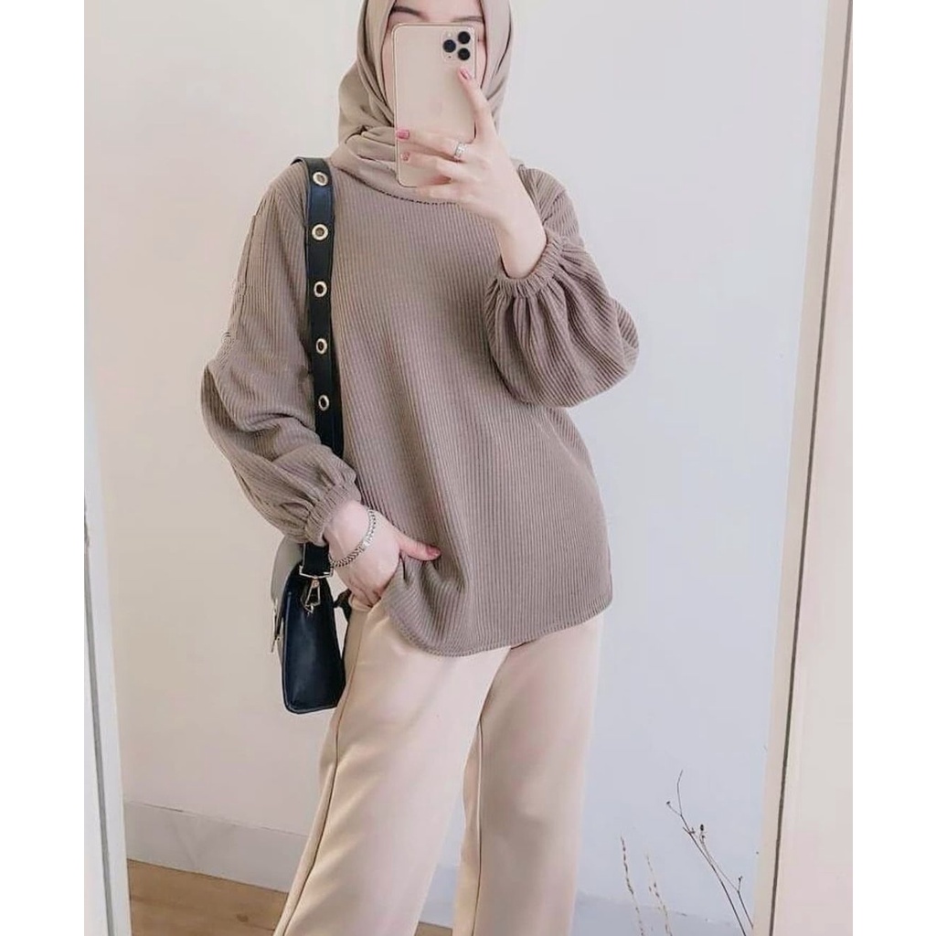 Jual Blouse Lengan Balon Wanita kekinian Korea Style ( Hugo Blouse ...