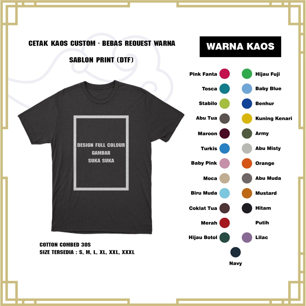 Jual Kaos 24s Custom Satuan Design Suka - Suka Full Warna - Sablon Mesin DTF | Shopee Indonesia