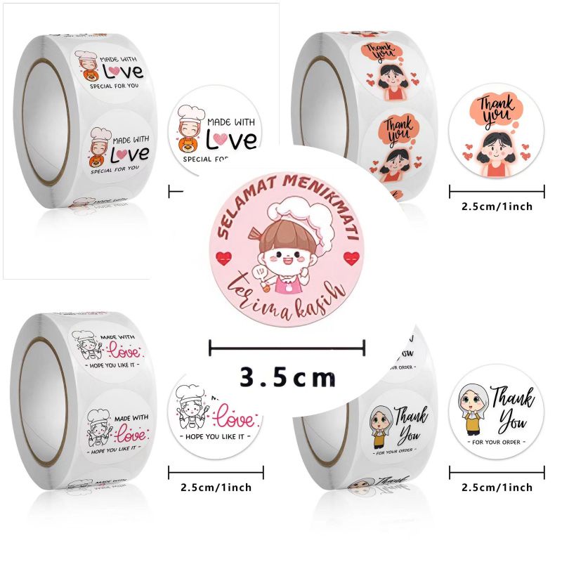 Jual minimal 3 paket sticker 2,5 cm thank you, free gift, perlengkapan ...